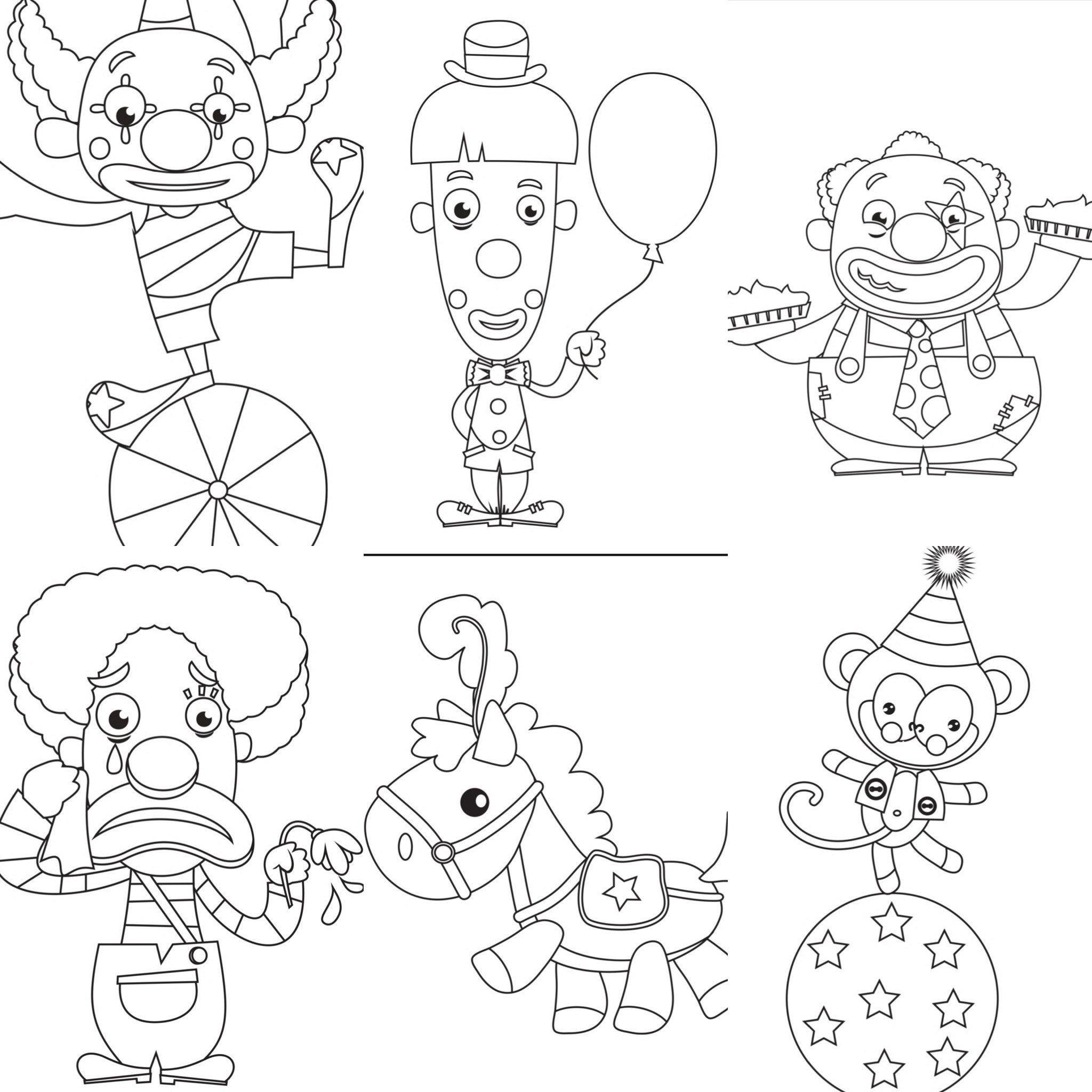 Circus Clowns 50 Printable Coloring Pages-kids Fun Activity-anime Art ...