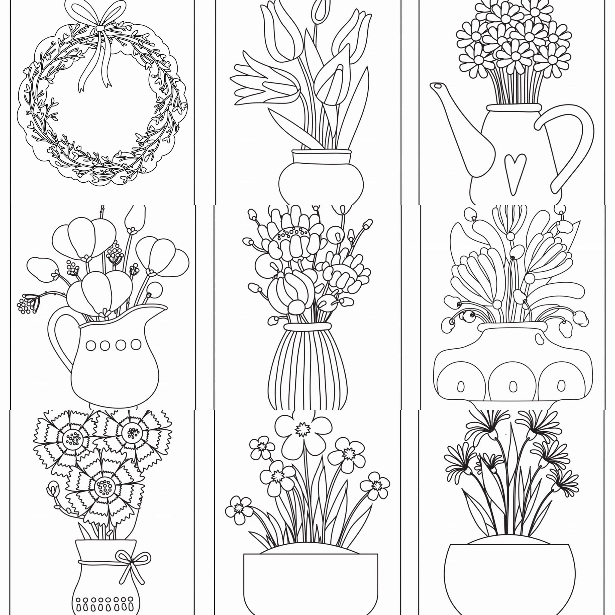 Flower Line Art Coloring Pages Flower Artwork Kids Printable Coloring ...