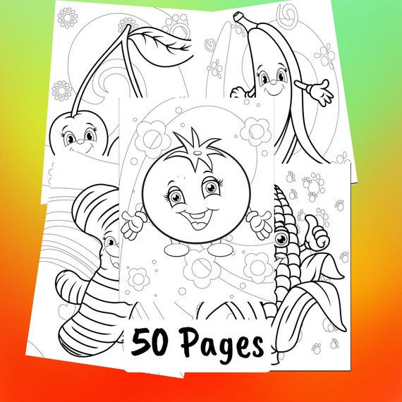 Kawaii Fruits and Veggies Printable Coloring Pages Anime | Etsy