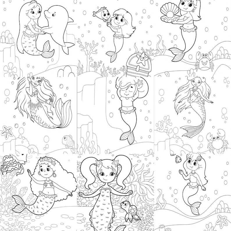 Little Mermaid Family Coloring Pages - Cute Mermaid Princess Printable ...