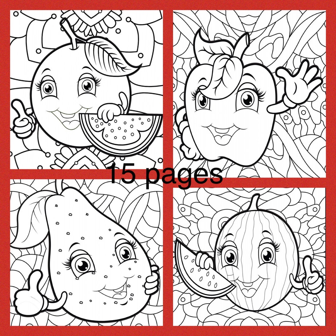 Zentangle Kawaii Fruit Printable Coloring Pages-instant Download-kawaii ...