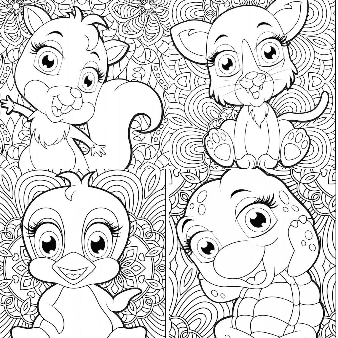 Zentangle Cute Animals Printable Coloring Pages-instant - Etsy