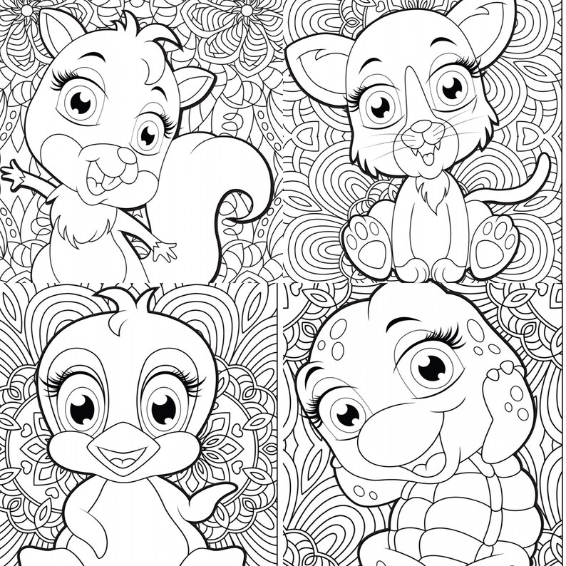 Zentangle Cute Animals Printable Coloring Pages-instant - Etsy