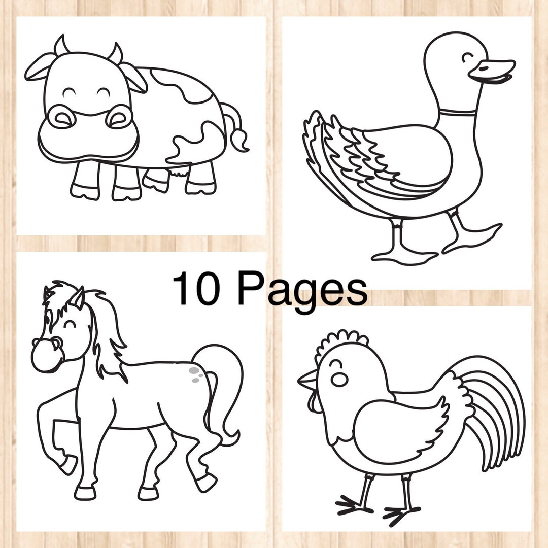 Farm Animal 10 Printable Coloring Pages-digital Download-cartoon ...