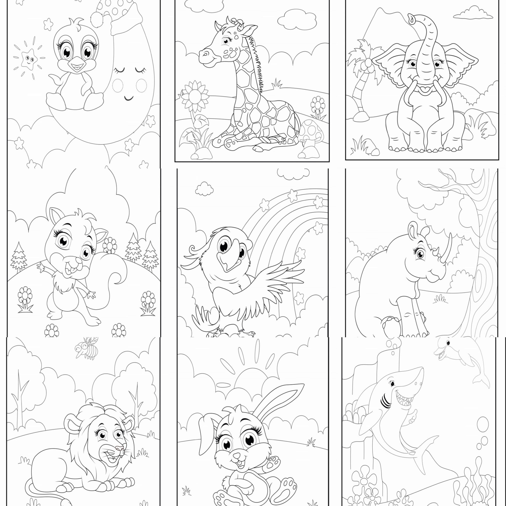 Jungle Animals Coloring Pages - Zoo Animal Art Printable Coloring ...
