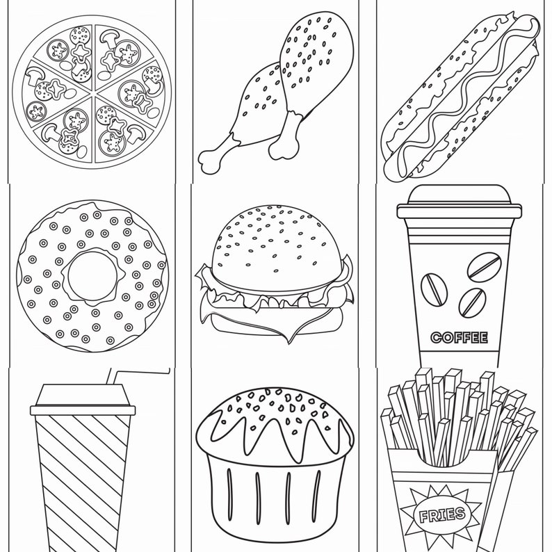 Kawaii Food Illustration Coloring Pages Fast Food Anime Art Printable ...