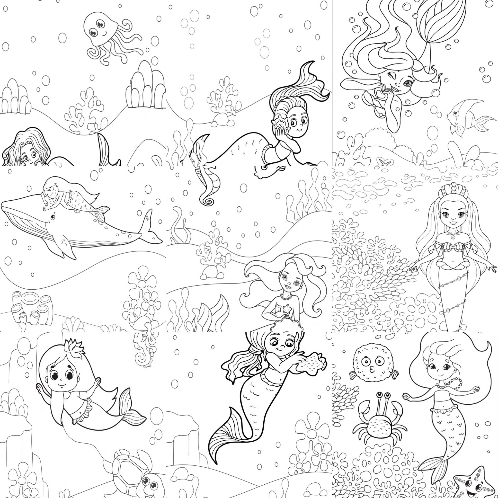Little Mermaid Family Coloring Pages - Cute Mermaid Princess Printable ...