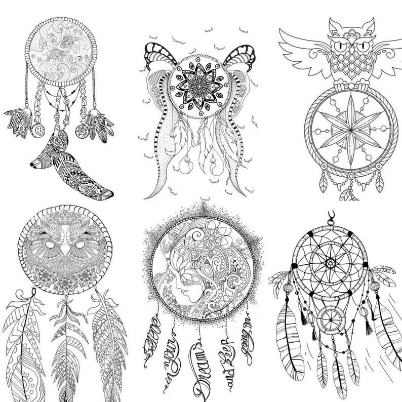 Dream Catcher Printable Coloring Pages-instant Download-adult and Teen ...