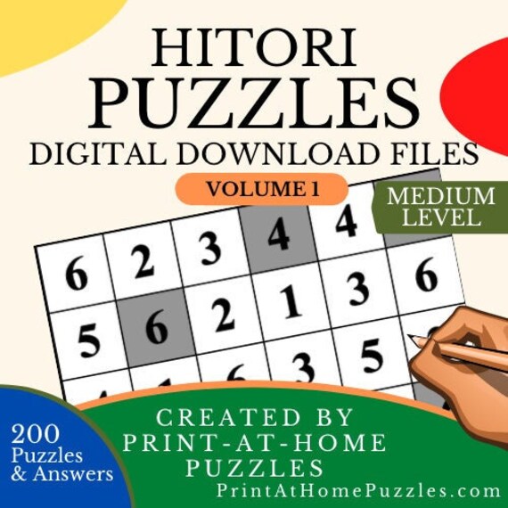 Hitori Puzzle Book Medium Level 200 Puzzles Digital - Etsy
