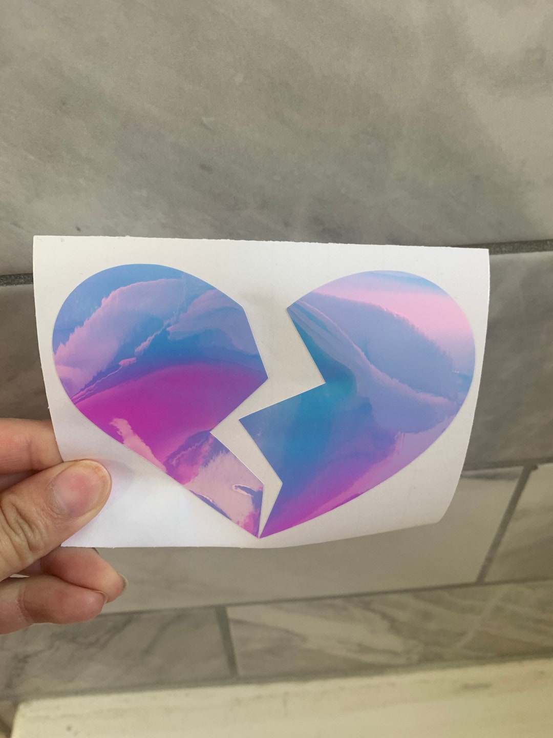 Broken Heart Holographic Vinyl Decal, Kawaii Heart Stickers, Cute ...