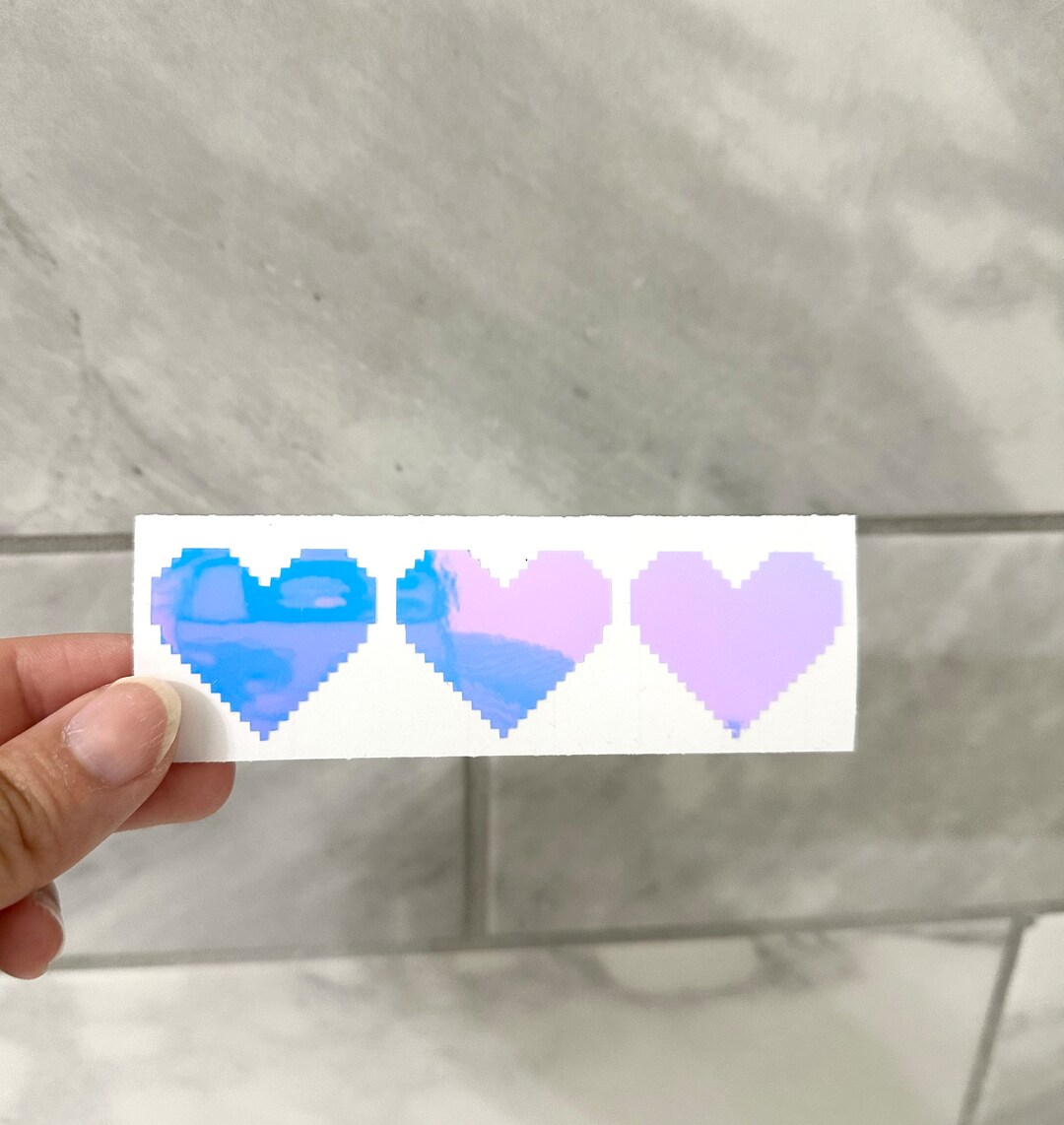 Kawaii Pixel Heart Decals, Holographic Hearts Vinyl Decal, JDM Hearts ...