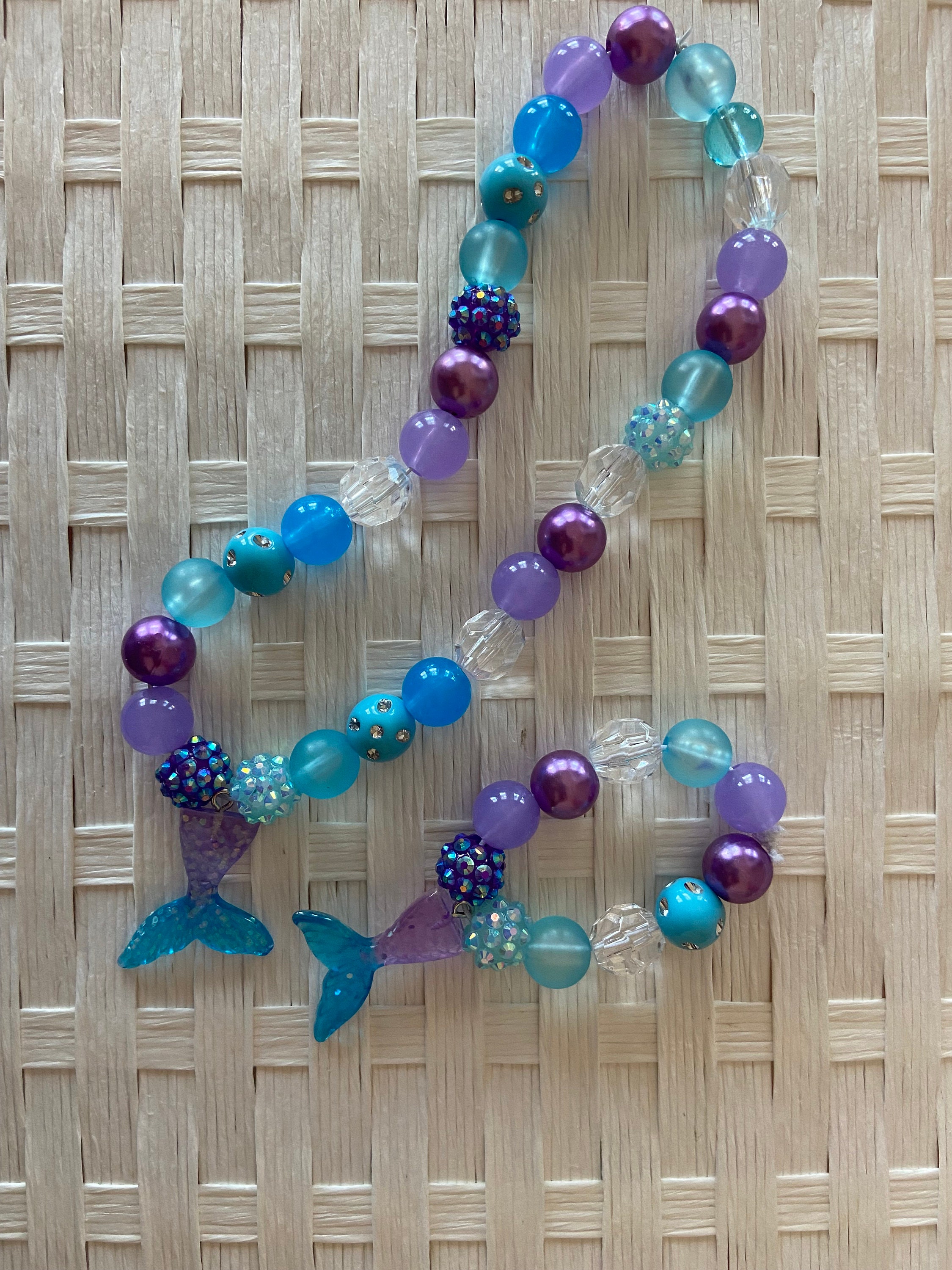 Girls Mermaid Tail Jewerly Set, Mermaid Chunky Beads Bracelet and ...