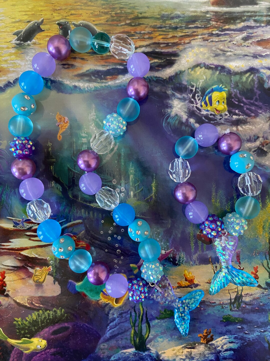 Girls Mermaid Tail Jewerly Set, Mermaid Chunky Beads Bracelet and ...
