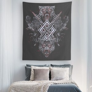 Norse Gods Viking Pagan Wall Decor Odin Raven Wolf Gungnir Norse Pagan ...