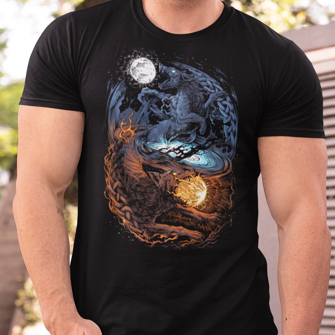 Norse Mythology Wolf T-shirt, Viking Pagan Clothing, Medieval Nordic ...