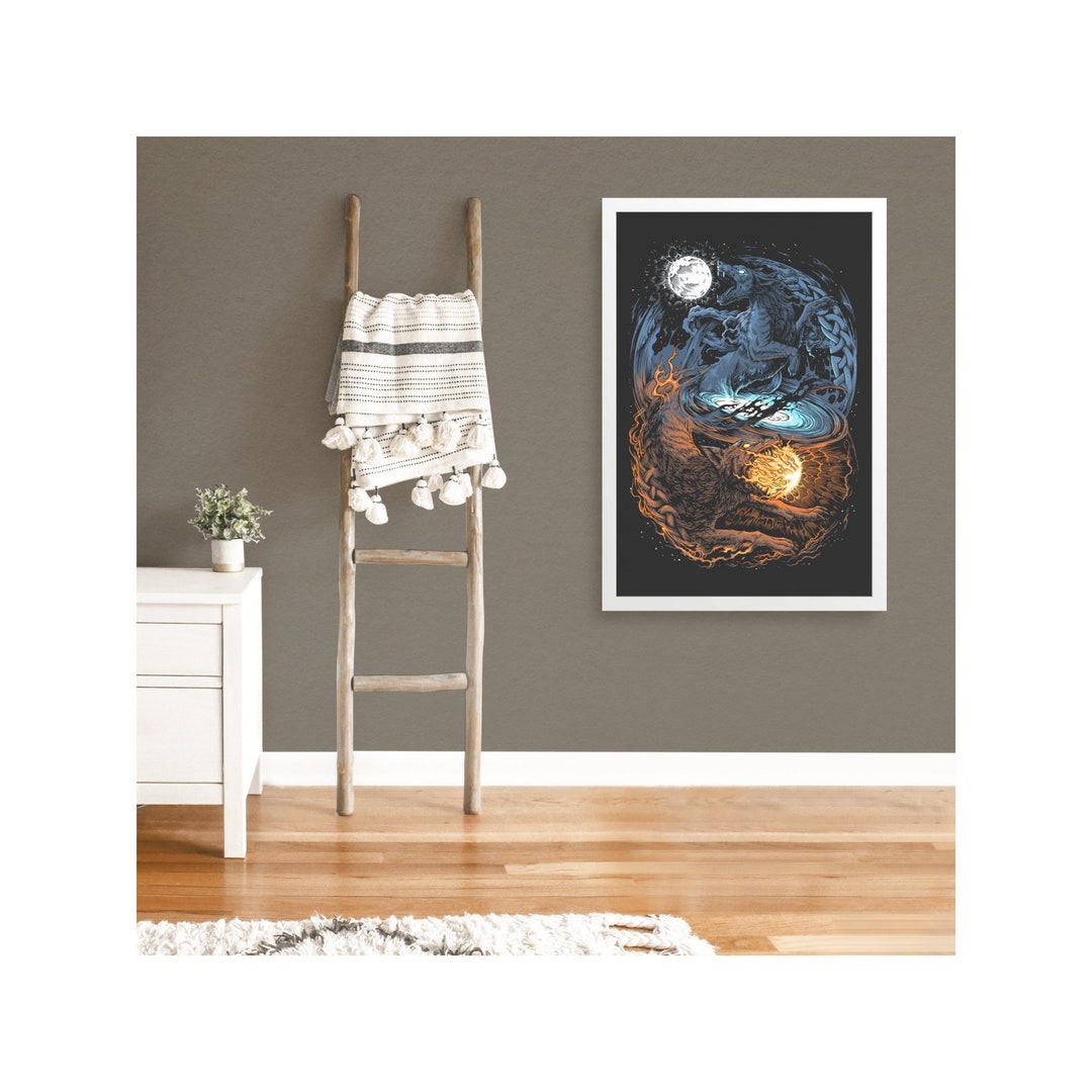 Norse Mythology Wolf Pagan Viking Framed Art Print, Viking Pagan Wall ...