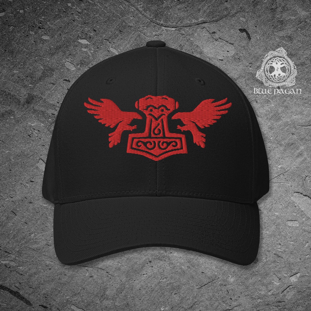 Raven Mjolnir Thors Hammer Cap, Valhalla Asgard Norse Mythology Hat ...