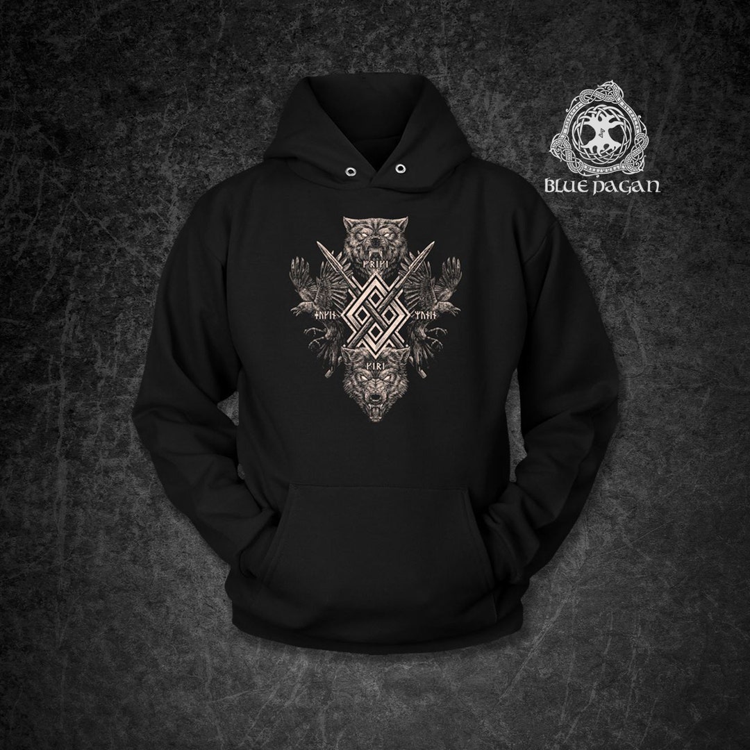 Odin Gungnir Wolf Raven Norse Viking Hoodie, Huginn and Muninn ...