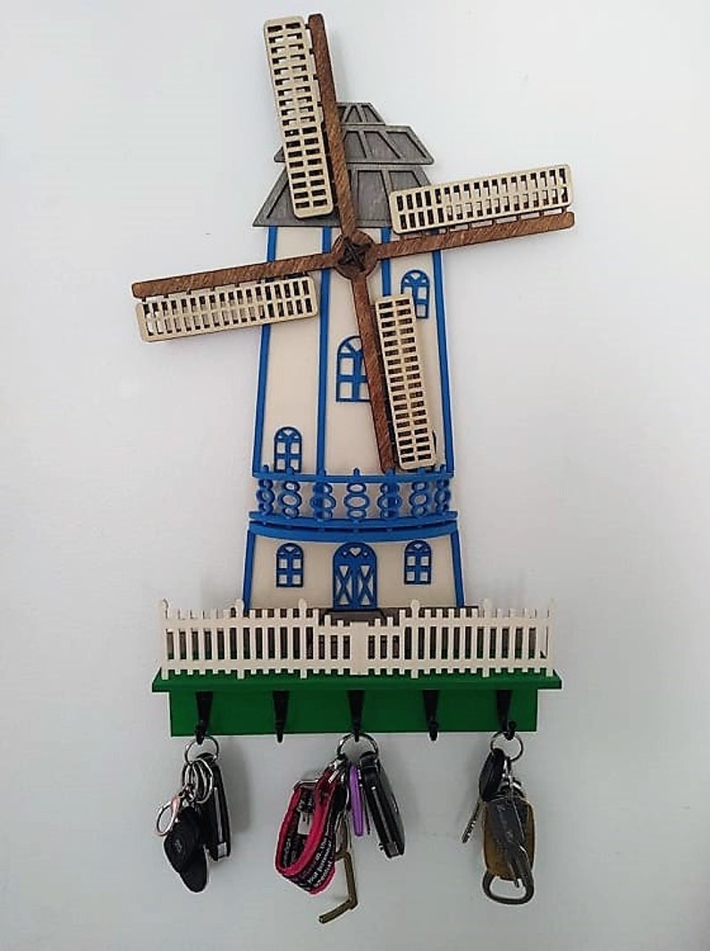 Laser Cut Key Holder Wall Mounted Decorative Hanger Windmill Vectorial ...