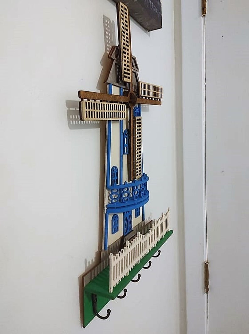 Laser Cut Key Holder Wall Mounted Decorative Hanger Windmill Vectorial ...