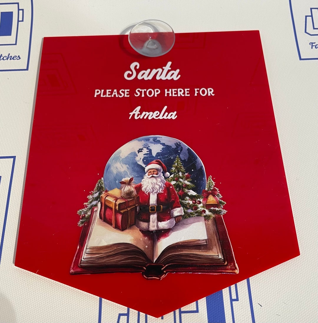 Santa Stop Here Personalised Window Sign, Personalised Santa Stop Here ...