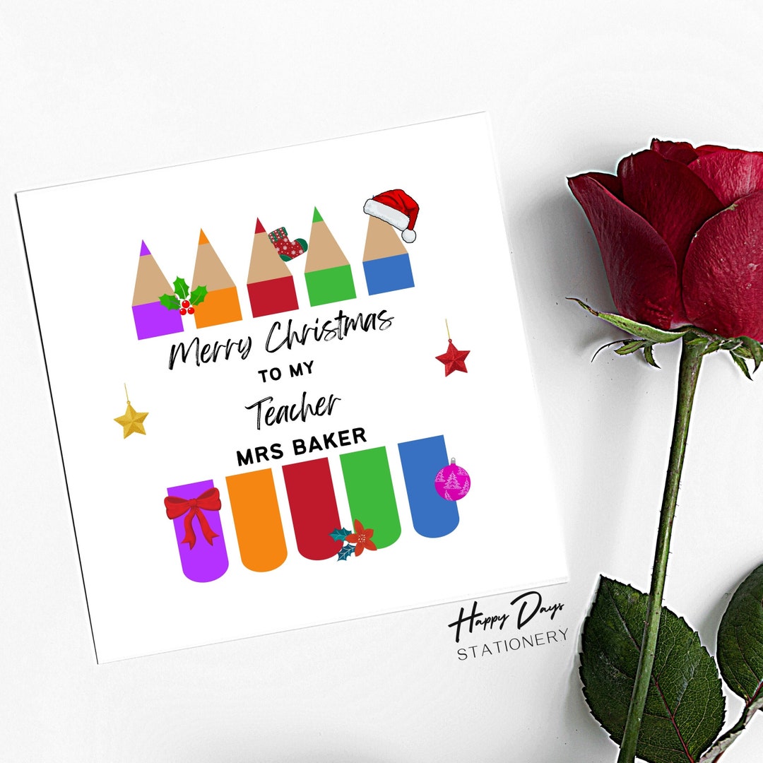 Christmas Card for Teacher Pencil Design Teacher Christmas Card, Xmas ...