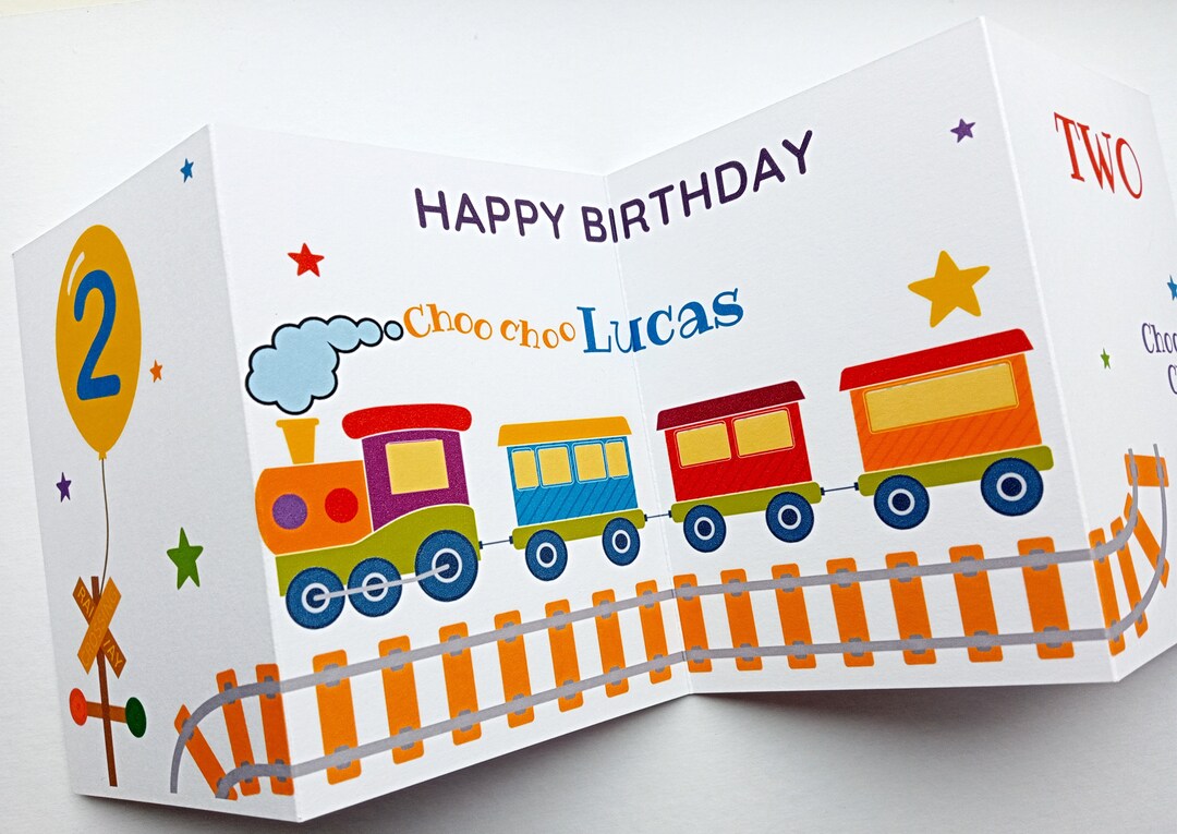 Personalised Train 2nd Birthday Card, 2nd Birthday Train Card for Son Nephew Grandson Godson ...