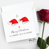 Personalised Brother & Partner Christmas Card - Red Boho, Rustic Theme ...
