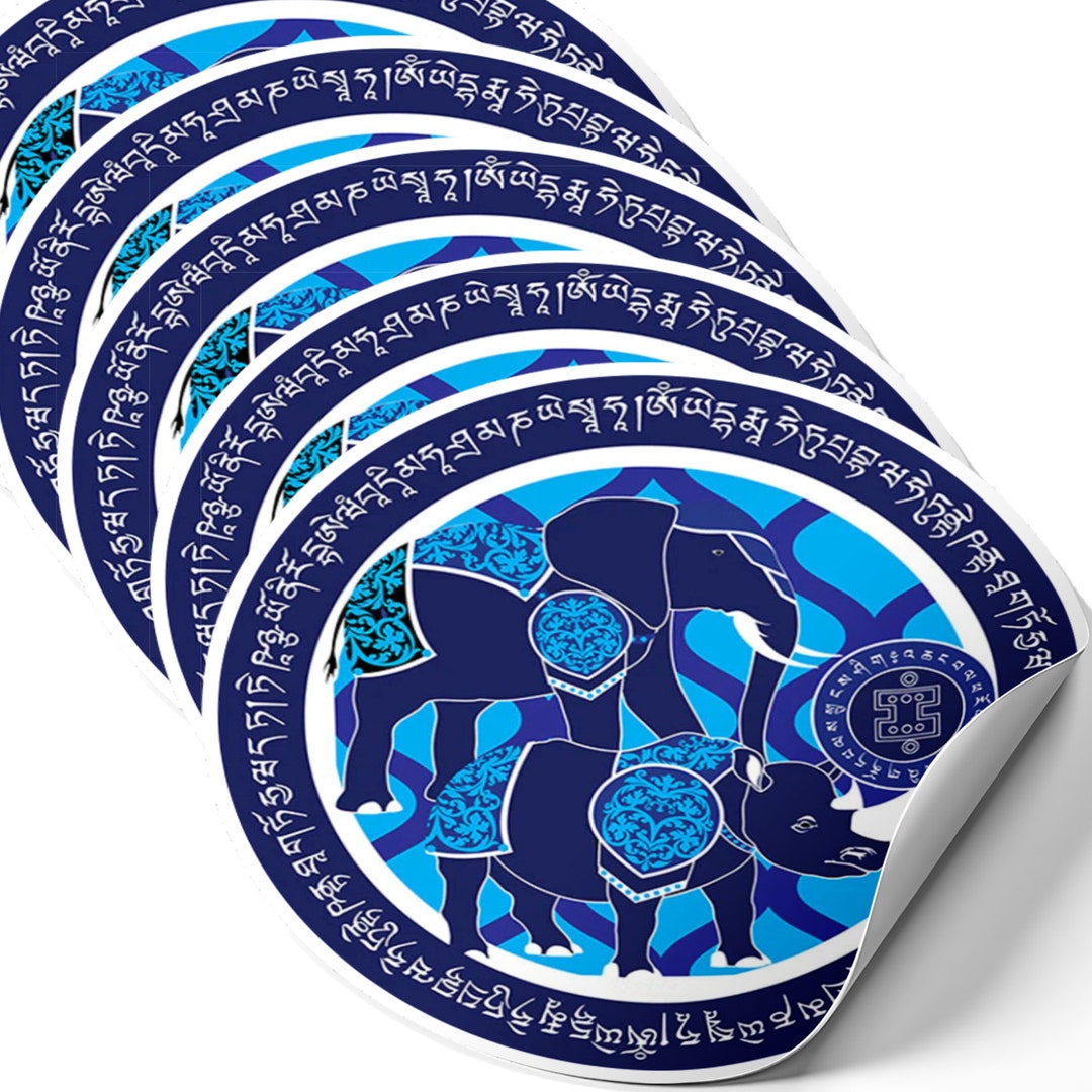 Feng Shui Amulet Sticker With Blue Rhino and Elephant, Symbol of ...