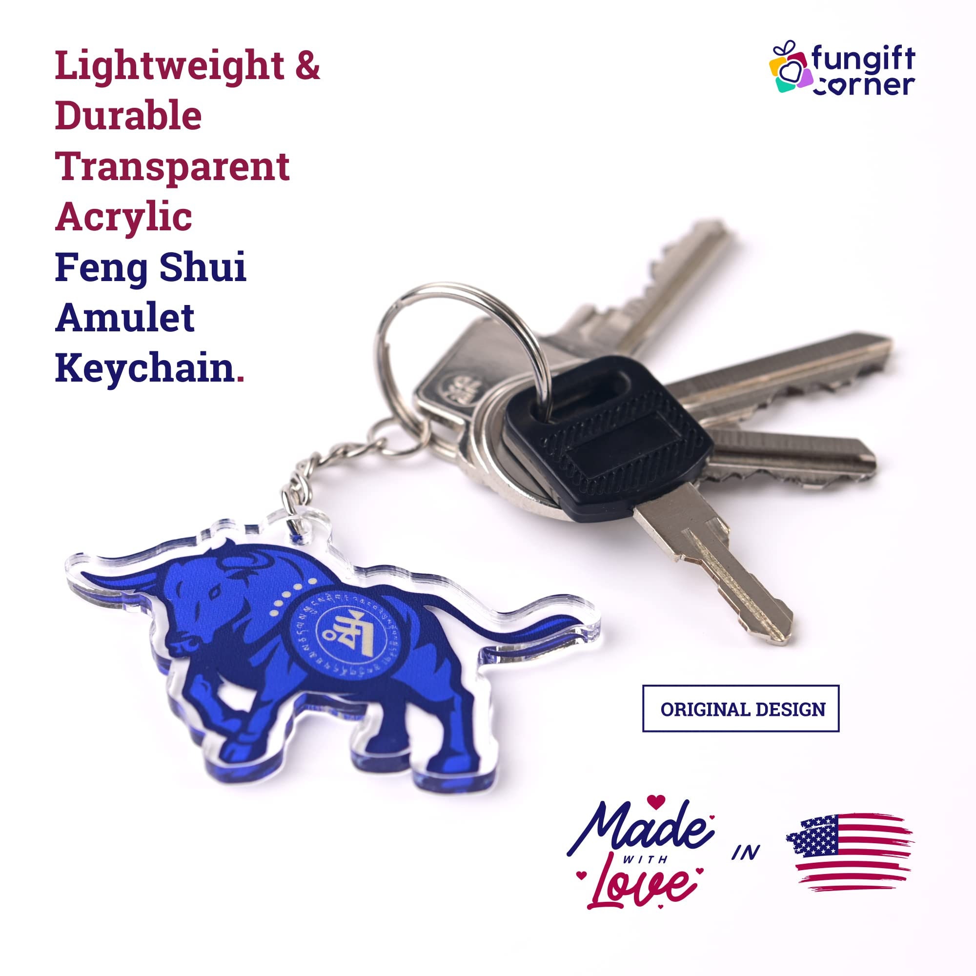 Set of 2 Big Money Bull Amulet Feng Shui Keychains, Feng Shui Symbol ...