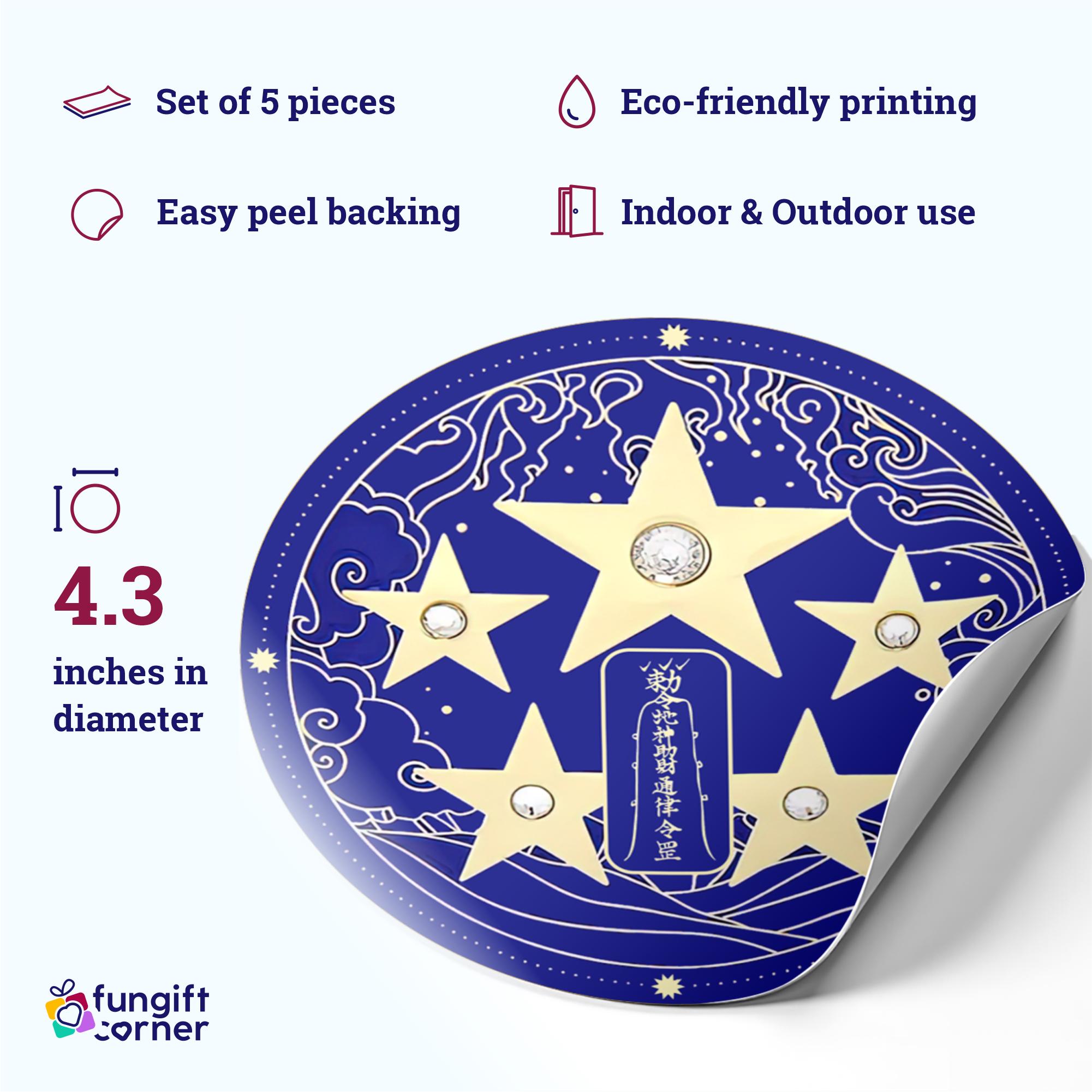 Annual Amulet With 5 Stars Feng Shui Sticker, Feng Shui Symbol of Good ...