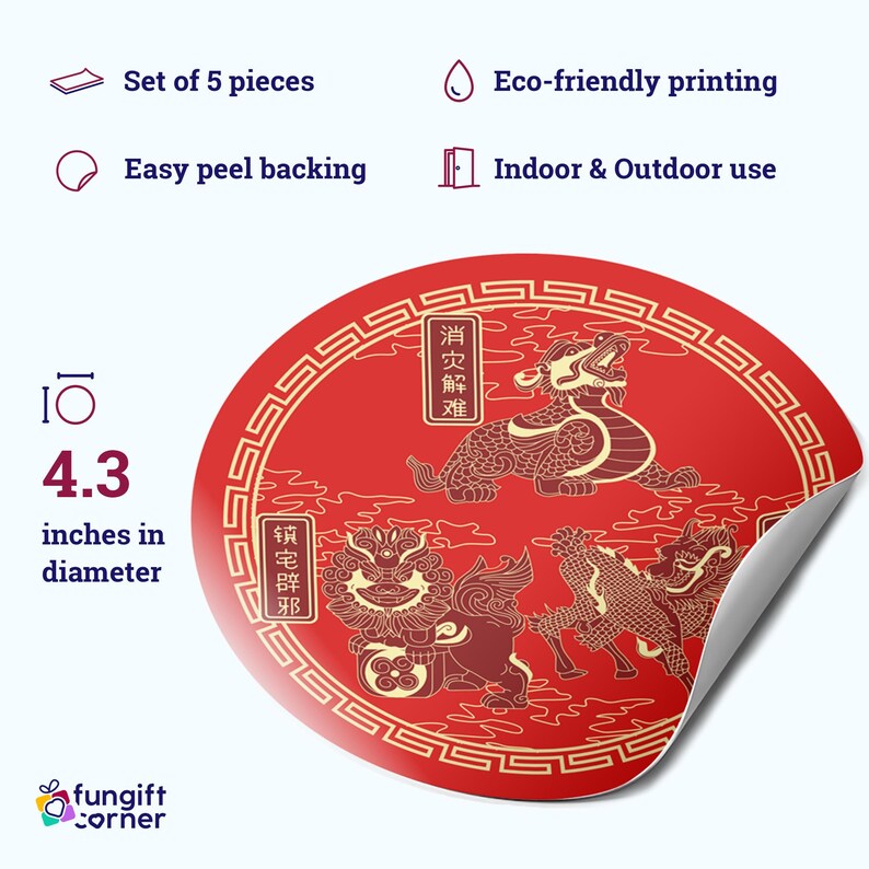 Three Celestials Feng Shui Amulet Stickers, Pi Yao, Chi Lin and Fu Dog ...