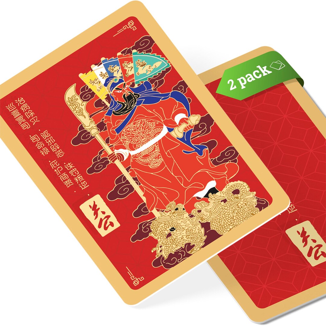 Magnificent Kwan Kung With Five Flags and Dragons Feng Shui Amulet Card ...