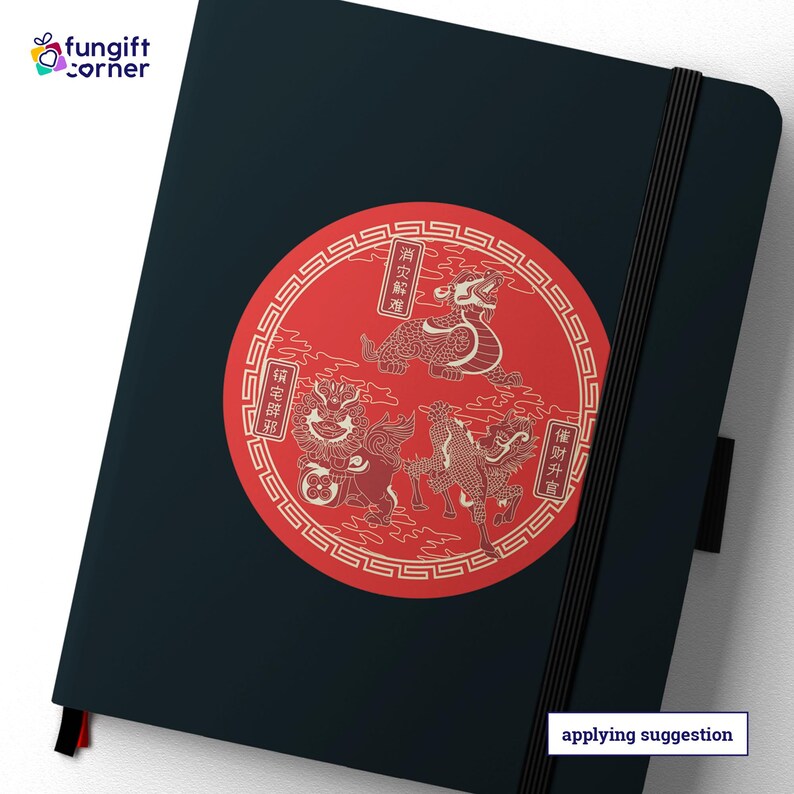 Three Celestials Feng Shui Amulet Stickers, Pi Yao, Chi Lin and Fu Dog ...