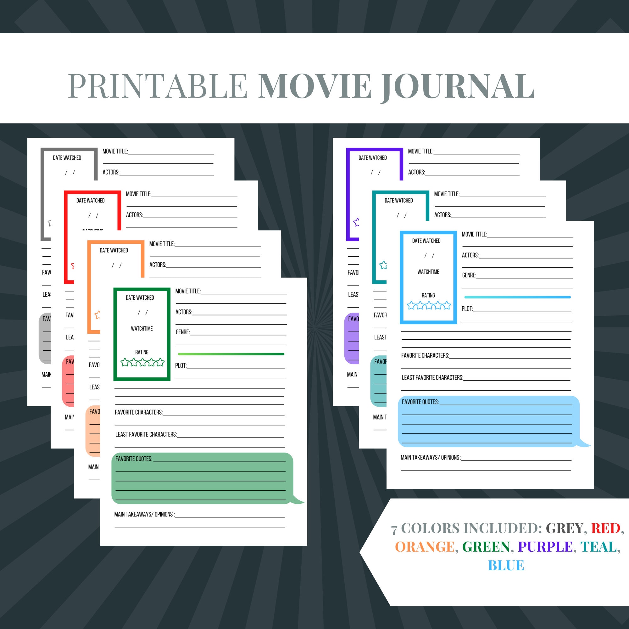Printable Movie Journal Template Movie Watch Log and Review - Etsy