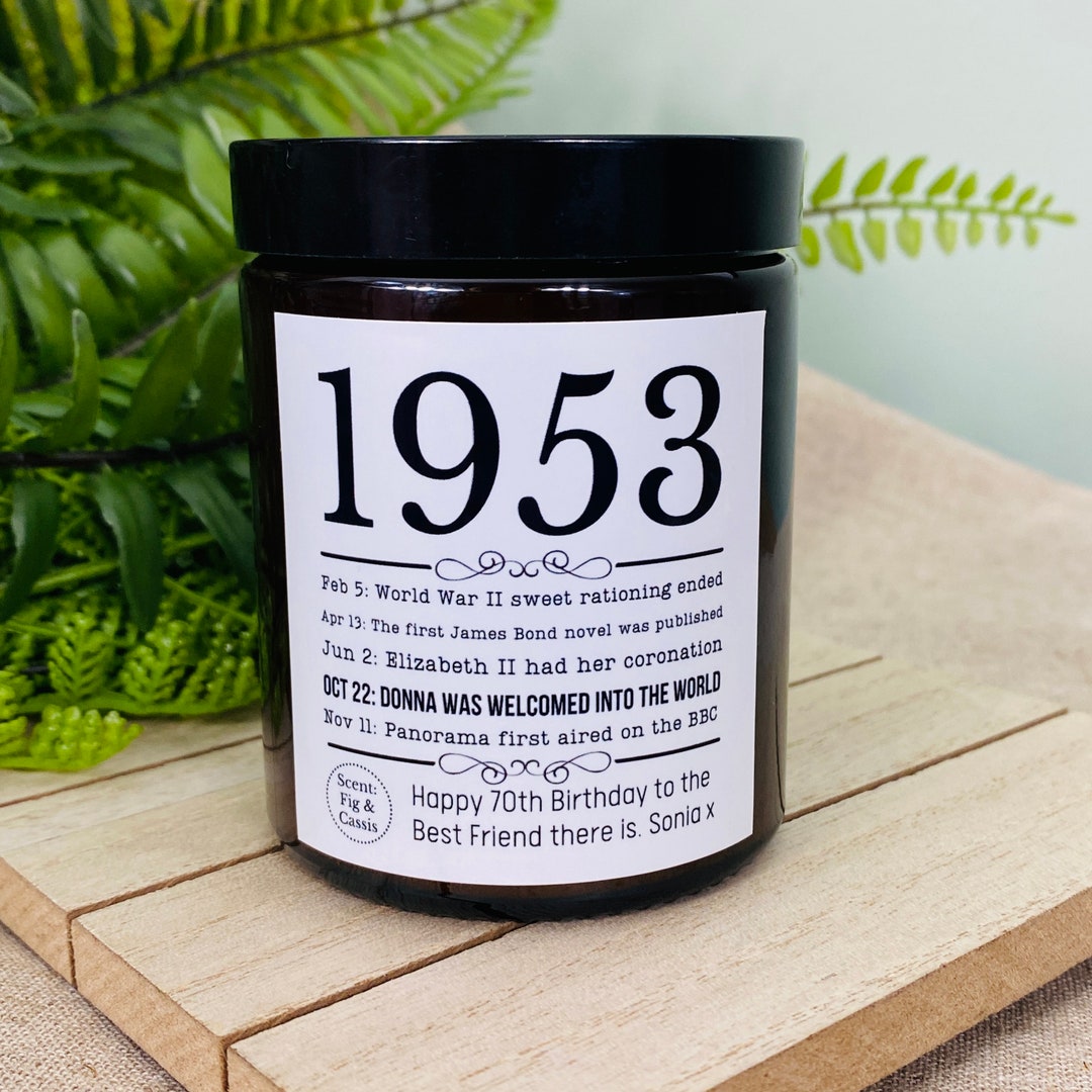 70th Birthday Personalised Timeline Candle 1953 Year Your Were Born ...