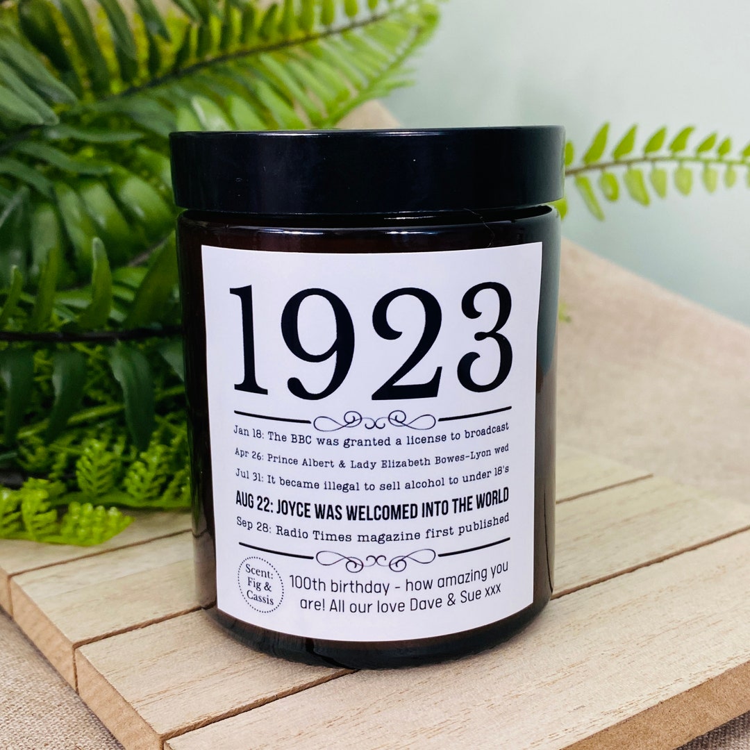 100th Birthday Personalised Timeline Candle 1923 Year Your Were Born ...
