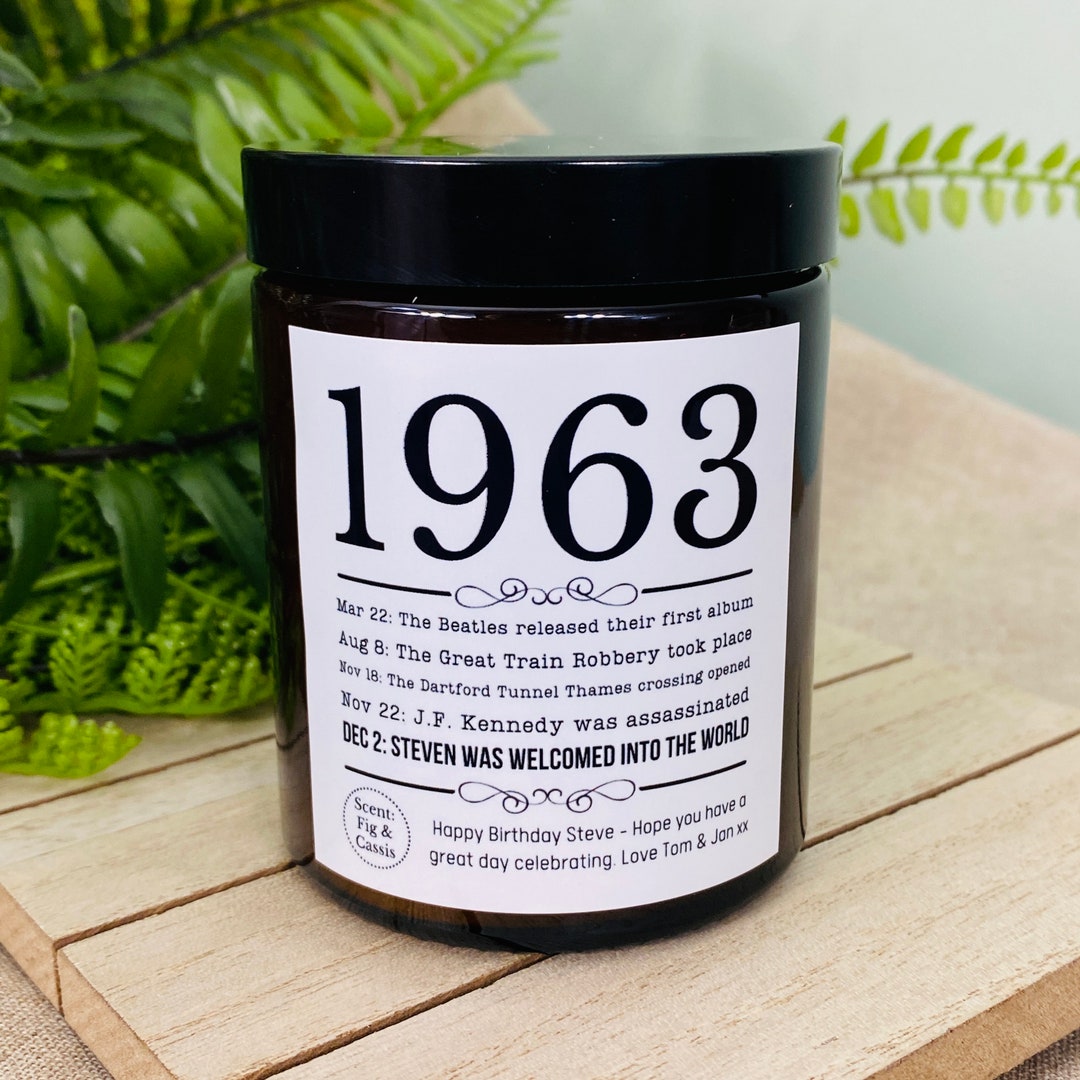 60th Birthday Personalised Timeline Candle - 1963 Year Your Were Born ...