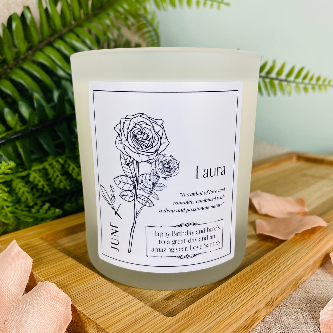 June Rose Birth Flower Personalised Candle Birthday Gift for - Etsy ...