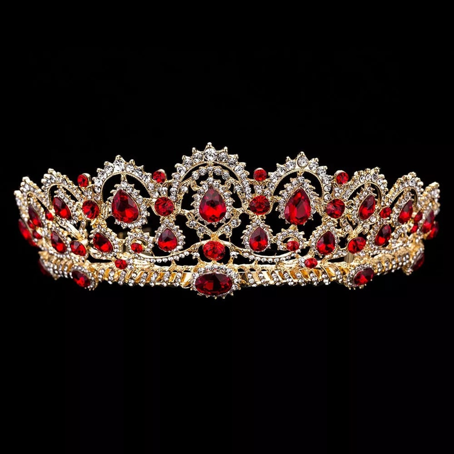 Bridal Tiara Set Red & Gold Earrings Necklace Wedding | Etsy