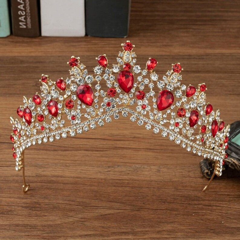 Bridal Tiara Red Gold Set Luxury High-end Red & Gold Set - Etsy