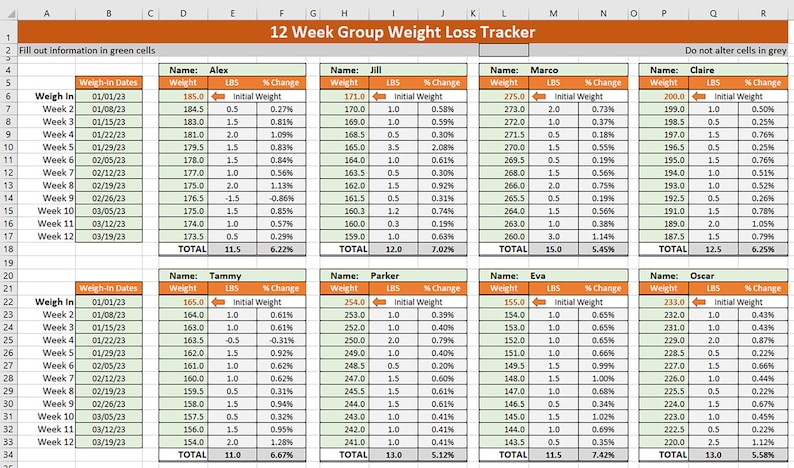 Excel Spreadsheet - Ultimate Group Weight Loss Competition Tracker ...