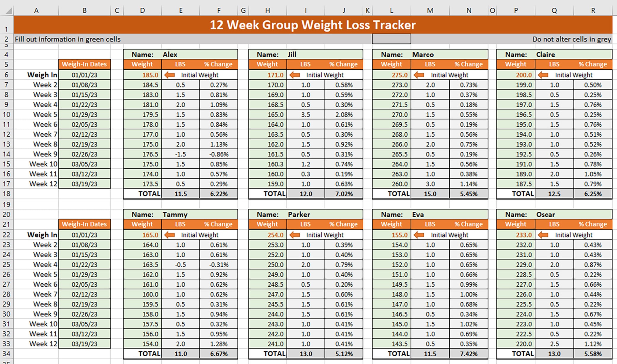 Excel Spreadsheet - Ultimate Group Weight Loss Competition Tracker ...