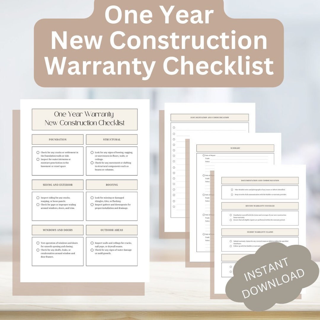 New Construction One Year Warranty Checklist Guide Packet - Canva ...