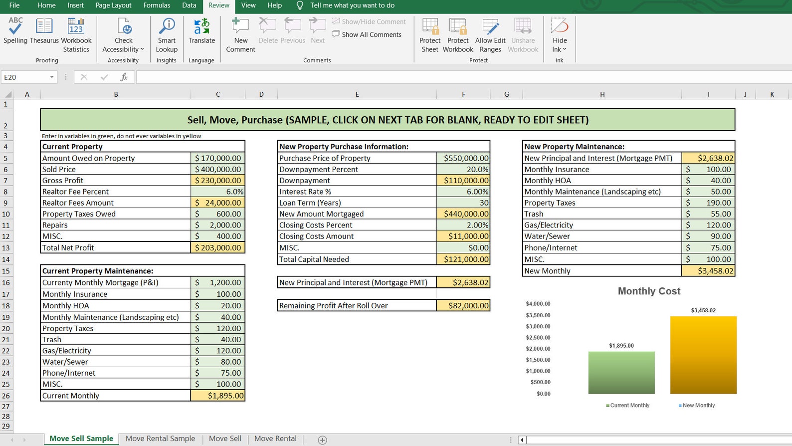Rent or Sell Home Budget Excel Spreadsheet - Etsy