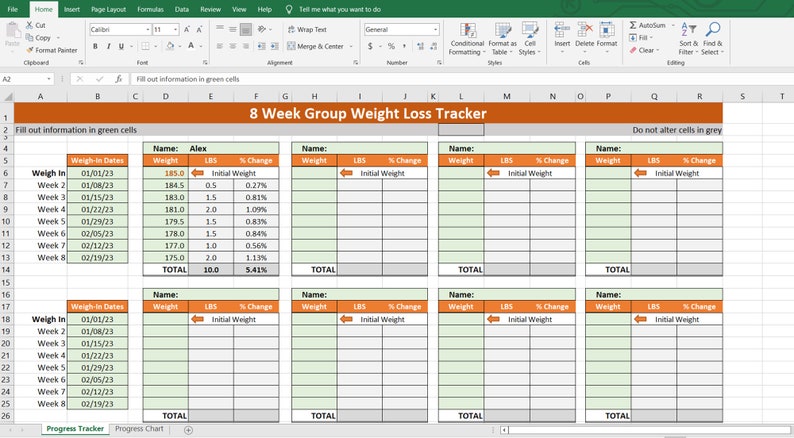 Excel Spreadsheet - Ultimate Group Weight Loss Competition Tracker ...