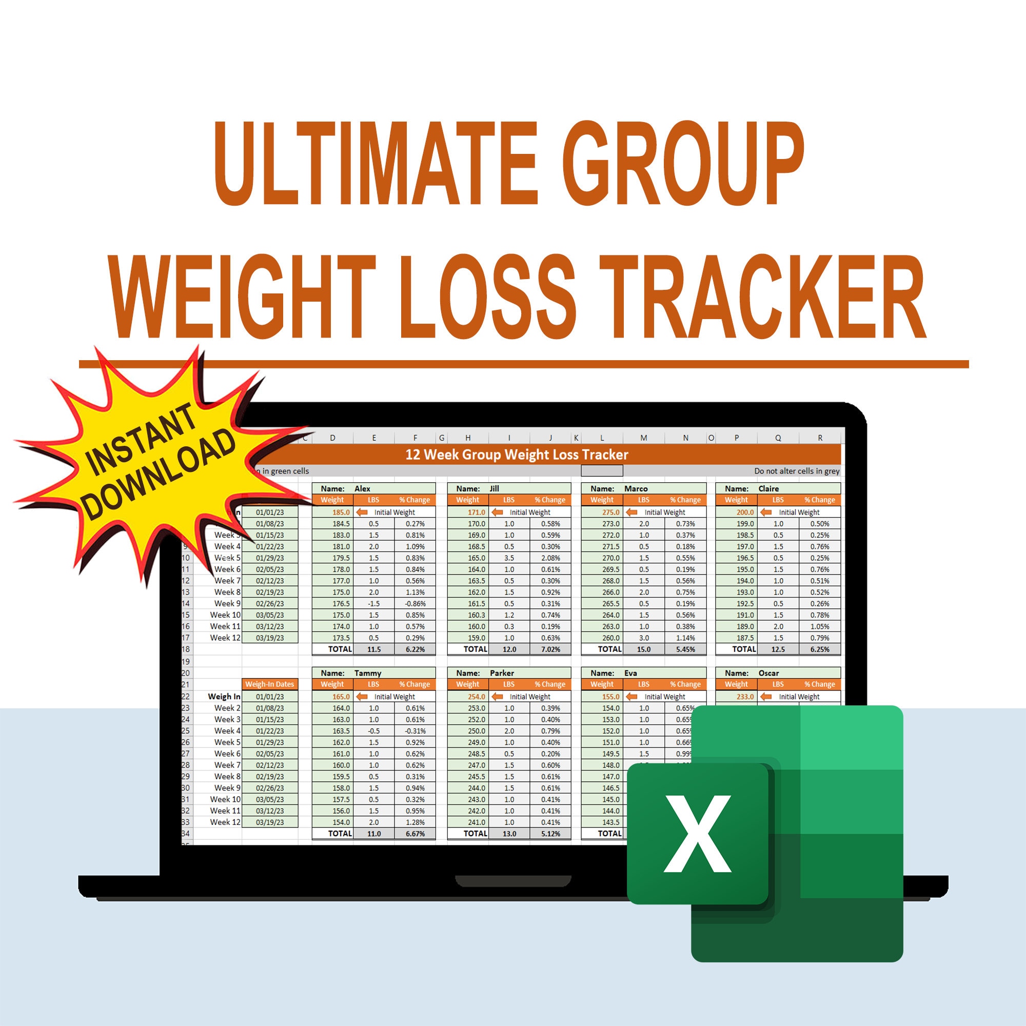 Excel Spreadsheet - Ultimate Group Weight Loss Competition Tracker ...