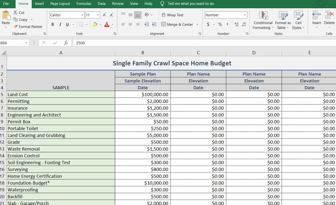 Spreadsheet Single Family Home Budget Excel Digital - Etsy