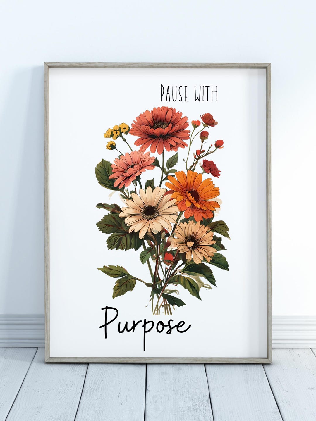 Pause With Purpose Floral Printable Wall Art | Soft Girl Aesthetic ...