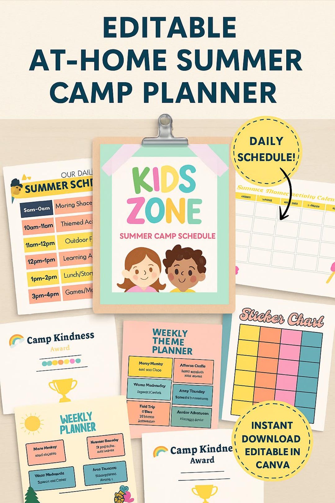 At‑home Summer Camp Printable Templates Bundle – Kids Planner, Activity ...